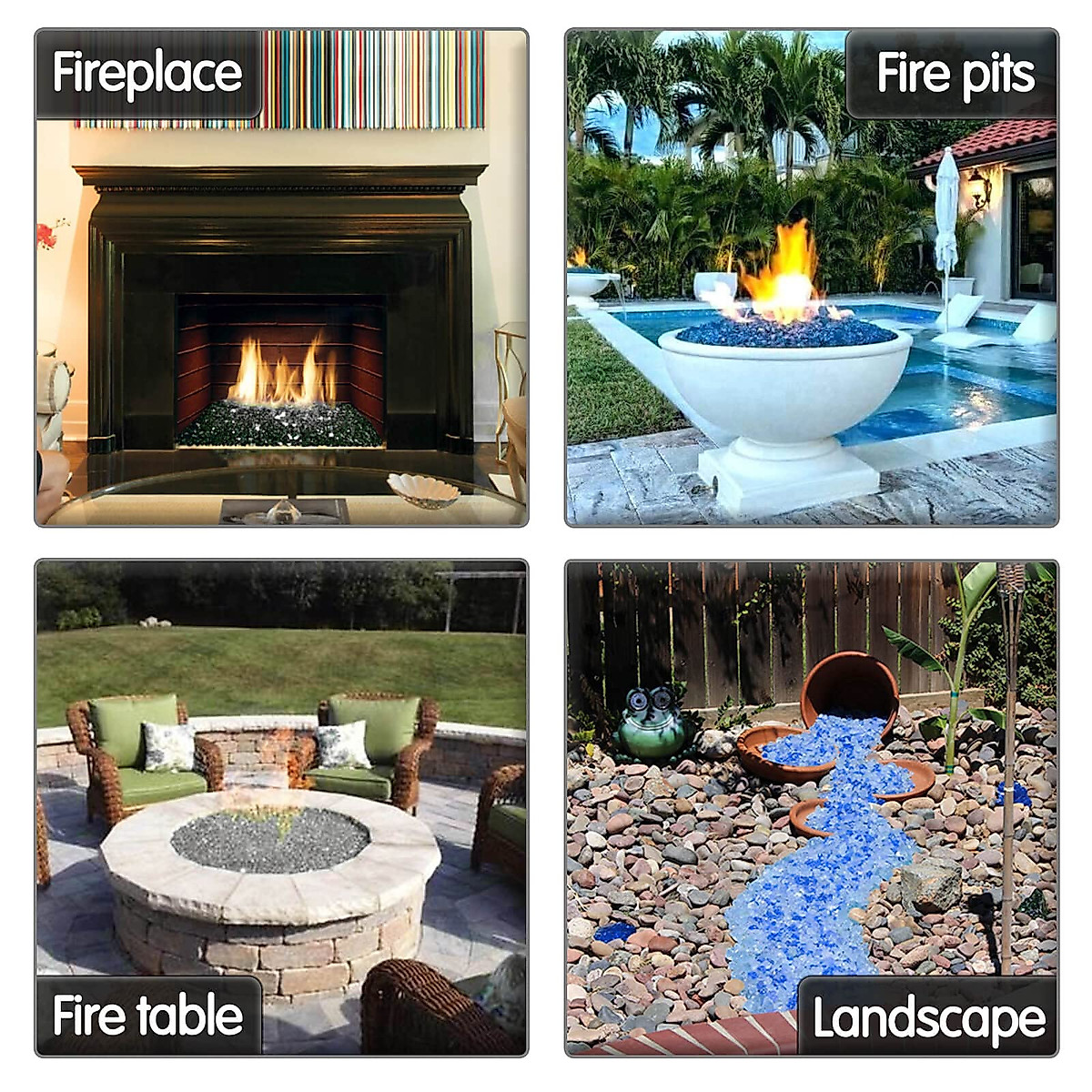 GRISUN Fire Glass for Fire Pit, 1/2 Inch Mix 20 Pounds High Luster Reflective Tempered Glass Rocks for Natural or Propane Fireplace, Safe for Outdoors and Indoors Firepit Glass