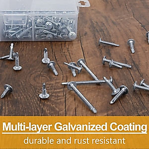 KURUI Self Tapping Screws for Metal Assortment Kit, 350PCs #8 Galvanized Phillips Sheet Metal Screws, Carbon Steel Truss Head Self Drilling Screws for Metal in 5 Sizes (1/2, 3/4, 1-1/4, 1in, 2in)