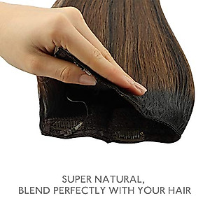 WENNALIFE Wire Hair Extensions (Increase 50% Lifespan) Real Human Hair 14 inch 75g Natural Black Chestnut Brown Remy Hair Extensions Invisible Transparent Wire Hair Extensions Real Hair Extensions