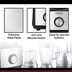 Kognita Blender and Food Processor Combo, 500W 8 in 1 Smart Kitchen Blender with 2 Speeds, 4 Stainless Steel Blades, Dough Blade and Emulsifying Disc for Chopping,Kneading,Shredding and Slicing - 6-Cup Bowl,Silver