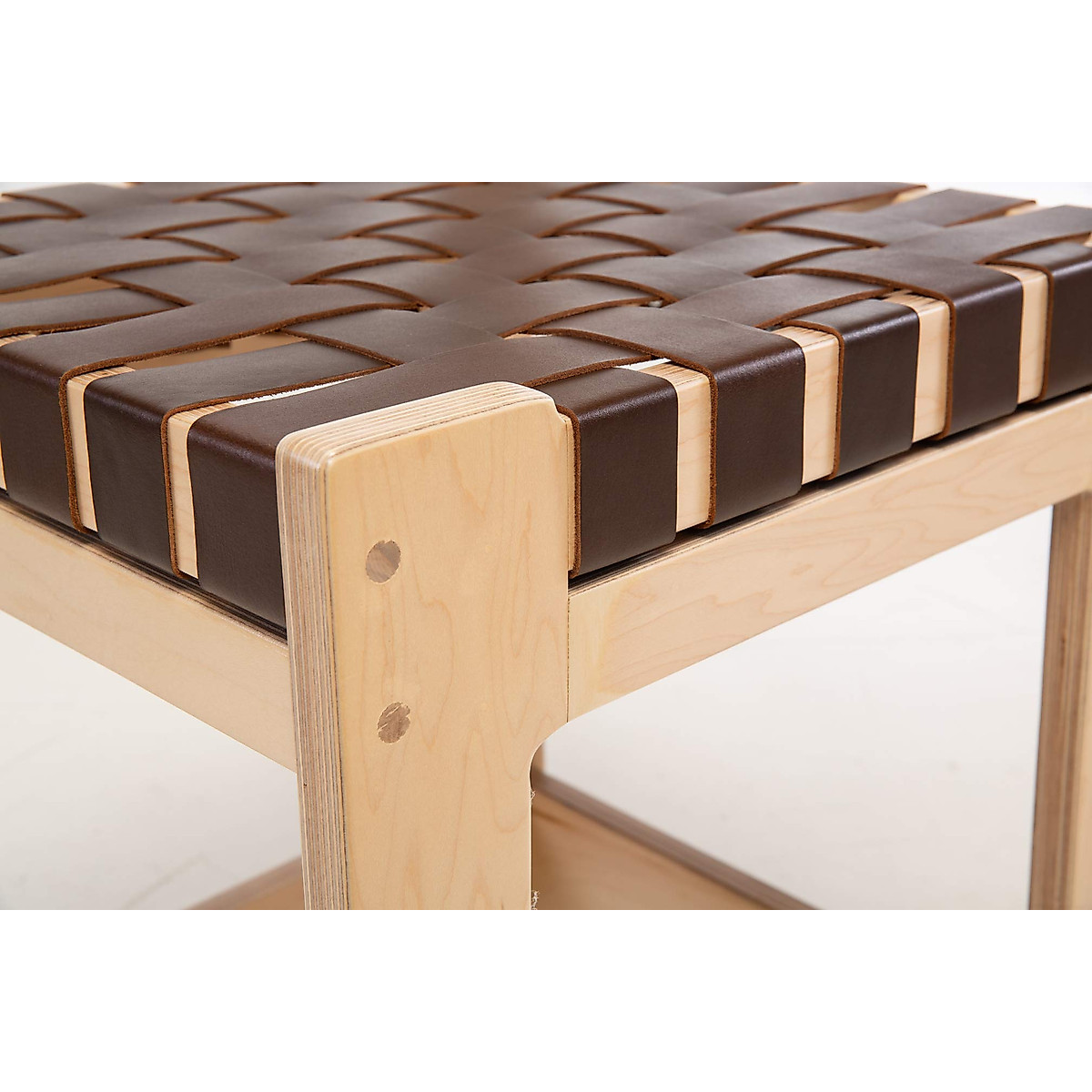 Handcrafted Counter Stool with Woven Leather Seat