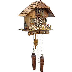 Cuckoo-Palace German Cuckoo Clock - Blackforest Hillside Chalet with Wonderful Animals with Quartz Movement - 10 1/4 inches Height