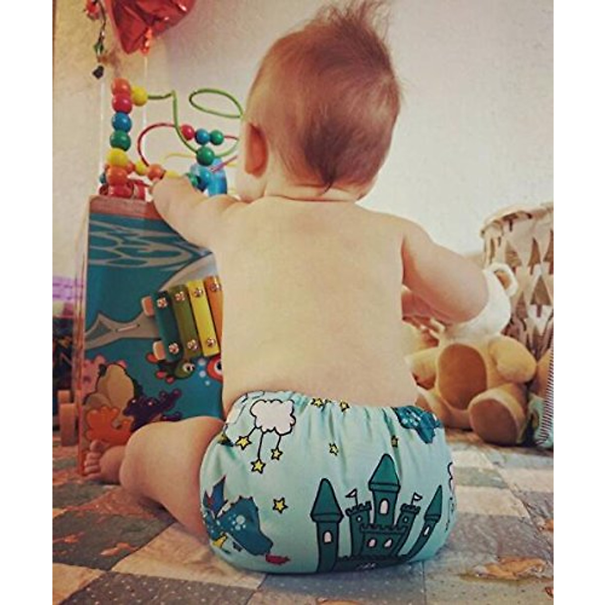 ALVABABY 6 Pack Cloth Diaper with 12 Inserts One Size Adjustable Washable Reusable Diaper Cover for Baby Girls and Boys