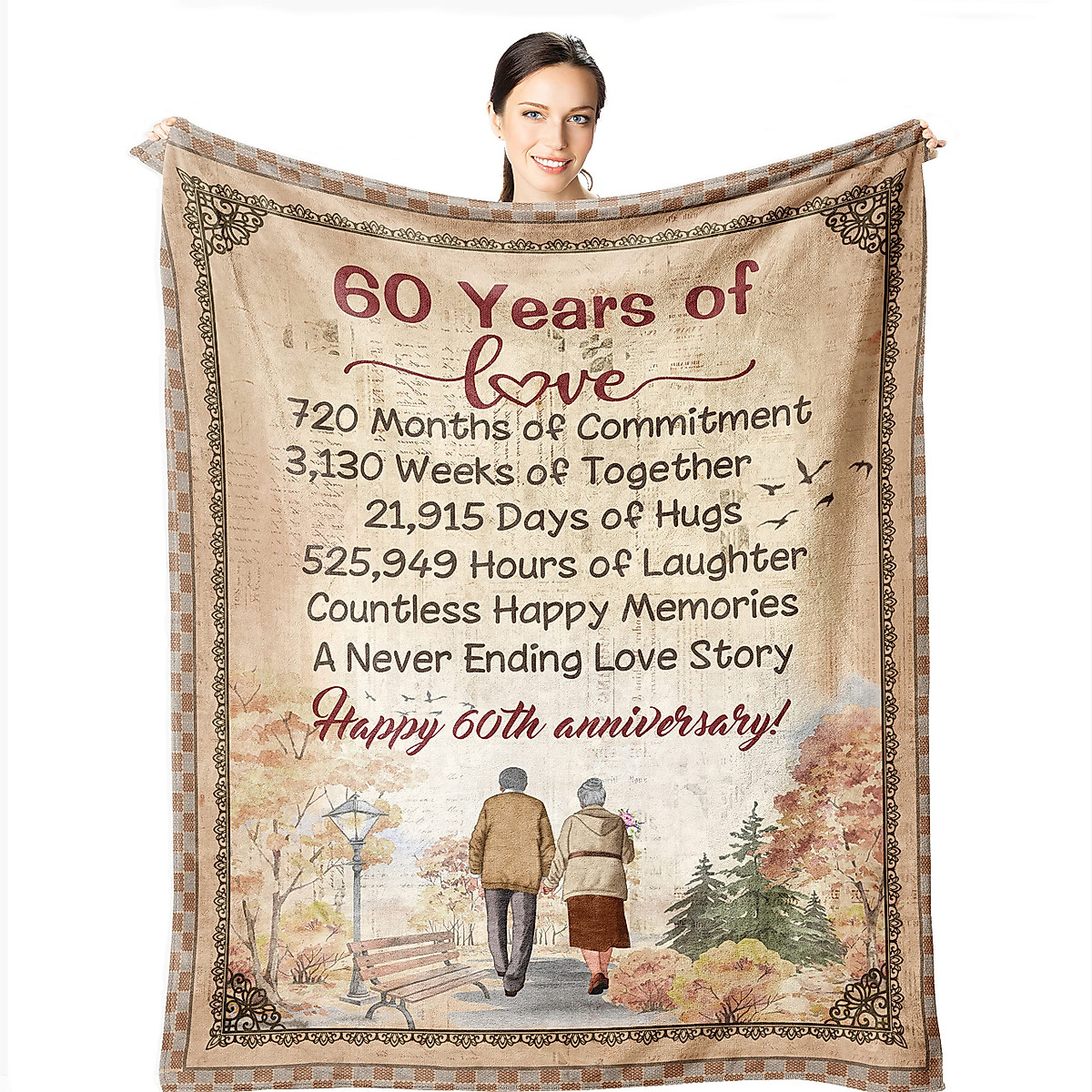 Wisegem 60th Anniversary Wedding Gifts for Couple Parents Wife Husband Diamond Wedding Blanket 60"x 50" Throw Blankets for Mom Dad Grandparents 60 Years of Marriage Celebration Gift Ideas