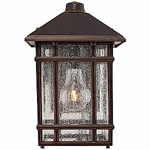kathy ireland Sierra Craftsman Art Deco Outdoor Wall Light Fixture Rubbed Bronze Brown Steel 11" Frosted Seeded Glass Panels for Exterior House Porch Patio Outside Deck Garage Front Door Home