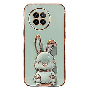 for Oneplus 11 5G Case,6D Cute Kawaii Hidden Rabbit Bunny Kickstand with Camera Protection,Luxury Plating Glitter Soft Silicone Folding Extending Bracket Phone Case for Onplus 11 for Women Girls Green