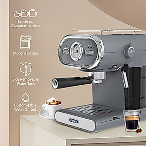 Laekerrt Espresso Machine with Visible Thermometer, 20 Bar Pump Pressure Home Coffee Machine with Milk Frother Steam Wand, 1100W Cappuccino Latte Coffee Maker, with 2 Stainless Steel Filter Cups