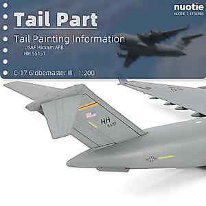 NUOTIE 1/200 C-17 GlobemasterⅢ Diecast Airplane Model Kits with Stand Harbor-Hickam AFB Transport Metal Airplane Model Pre-Build Military Aircraft (535th Airlift Squadron)