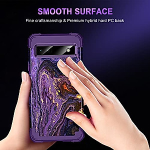 Miqala Google Pixel 6A Heavy Duty Case: Shockproof, Anti-Scratch, with 2 Tempered Glass & Camera Lens Protectors - Purple
