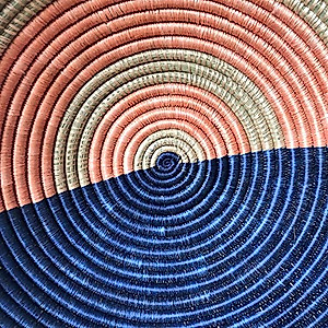 African Basket- Bogabo/Rwanda Basket/Woven Bowl/Sisal & Sweetgrass Basket/Blue, Peach, Sweetgrass