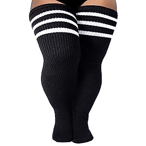LOUSGUTA Plus Size Thigh High Socks for Thick Thighs- Extra Long Women Striped Cable Knitted Over Knee High Stockings Leg Warmer