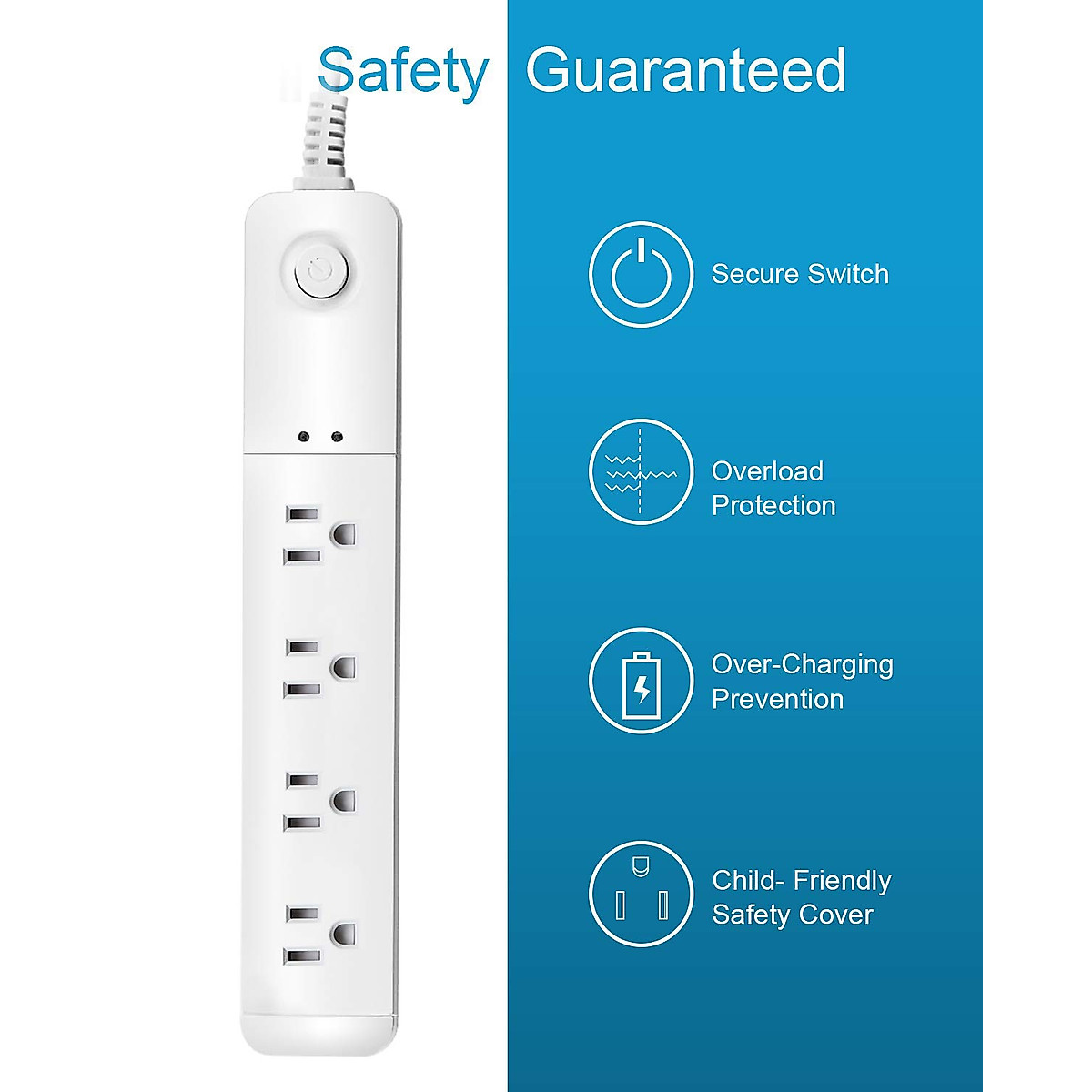 Power Strip Extension Cord, Surge Protector, 6 Ft, 4 Outlet Heavy Duty, 3 Prong Plug, Overload Protection, Ideal for Home or Office Equipment, White