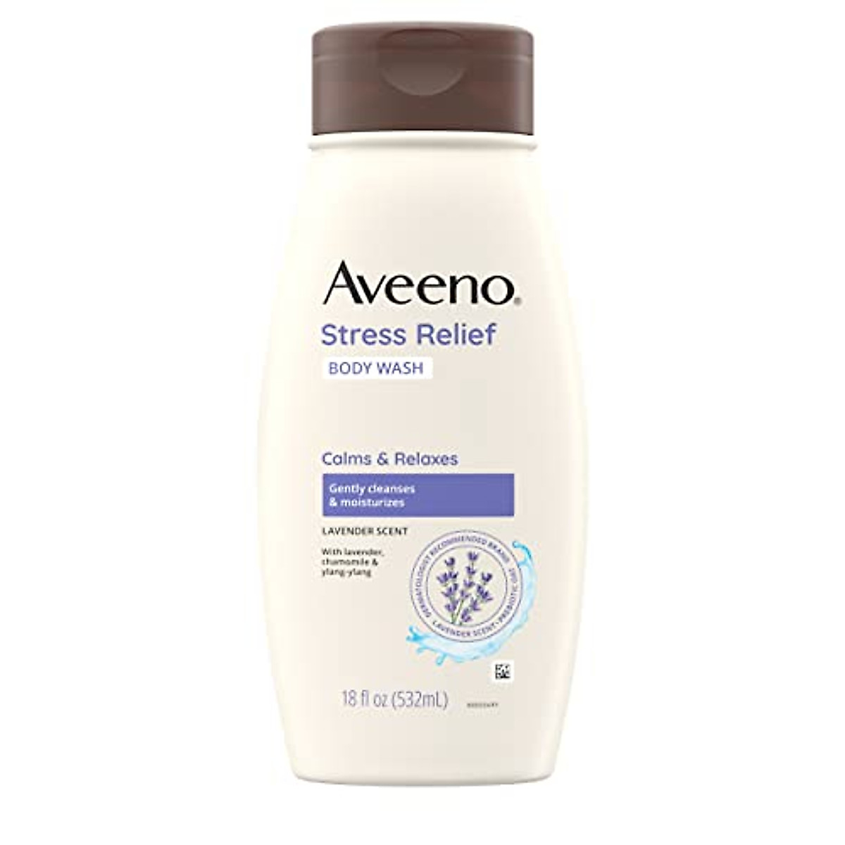 Aveeno Stress Relief Body Wash with Soothing Oat, Gently Cleanses and Moisturizes with Lavender Scent, Chamomile & Ylang-Ylang Essential Oils, Dye-Free & Soap-Free Calming Body Wash, 18 fl. oz
