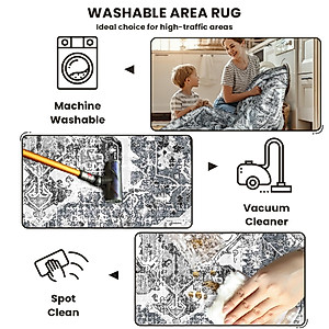 QD-Udreamy Area Rugs for Living Room - 9x12 Area Rugs, Machine Washable Rugs 9x12, Non-Slip, Stain Resistant Soft Boho Vintage Large Carpet Low Pile Thin Rugs for Living Room Bedroom