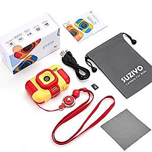 SUZIYO Kids Digital Camera, Children Selfie Video Camcorder 1080P Dual Lens 2.4 Inch HD, Best Christmas Electronic Gifts Toys for Age 3-10 Years Old Boys & Girls Toddlers (with 32G Micro SD Card, Red)