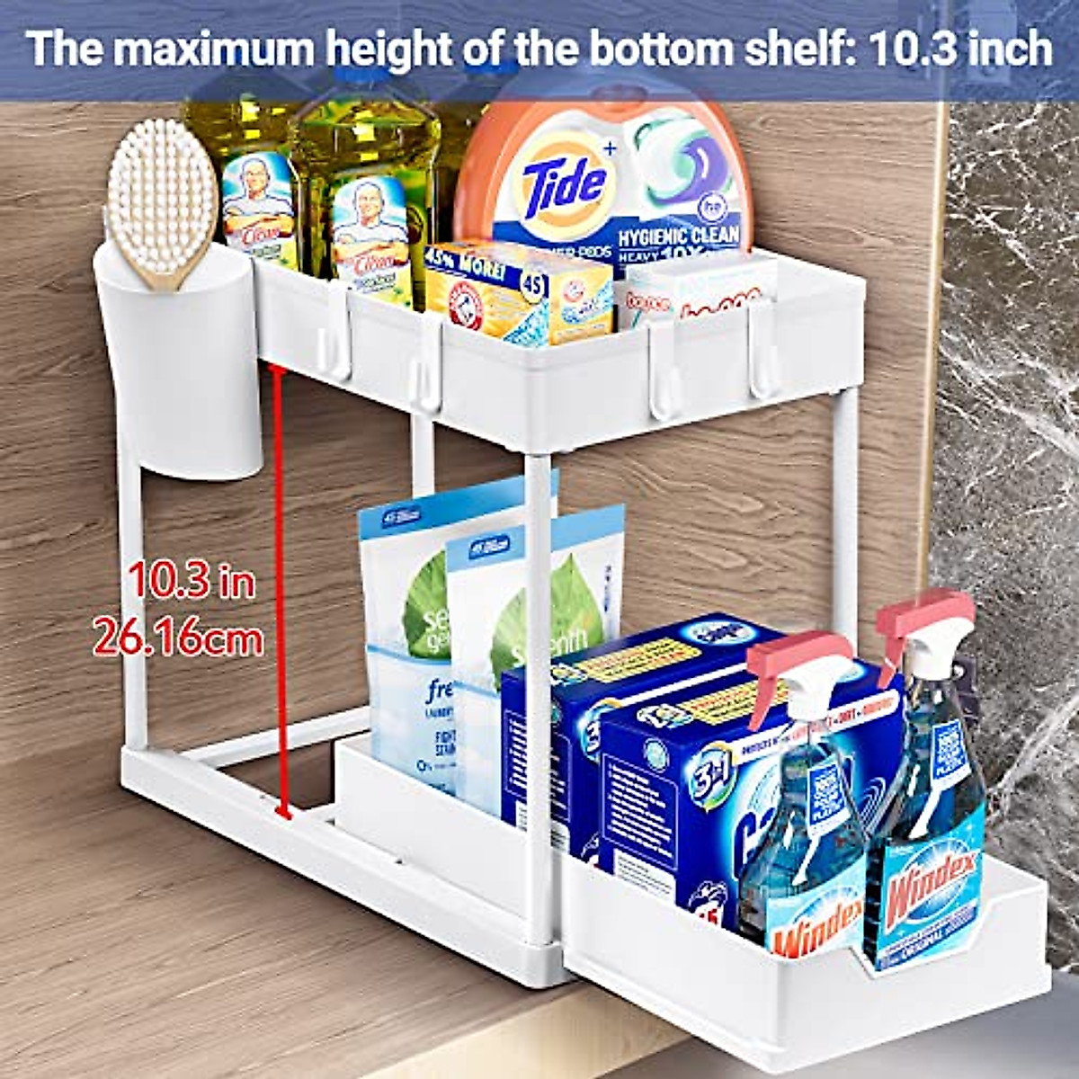 3 Pack Puricon Under Sink Organizer Pull Out Under Sink Storage, 2 Tier Multi-Purpose Sliding Under the Sink Organizer Bathroom Kitchen Sink Organizer Under Cabinet Shelf for Cleaning Supplies -White