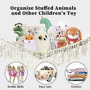 Boho Stuffed Animals Net Or Hammock Large,55 inch Toy Hammock Macrame Stuff Animal Storage Corner Hanging Net Holder,Mesh Hammock Plush Toy Organizer with Tassel & Hooks for Bedroom