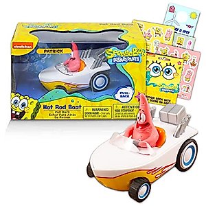 Spongebob Squarepants Patrick Star Pull Back Hot Rod Boat - Spongebob Gift Bundle with Patrick Star Toy Boat, Stickers and More (Spongebob and Patrick Toys for Boys)