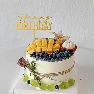 Gold Birthday Cake Topper, 6pcs Acrylic Birthday Cake Toppers Happy Birthday Cake Toppers for Birthday Decorations Gold Topper for Girls Women's Party Decorations