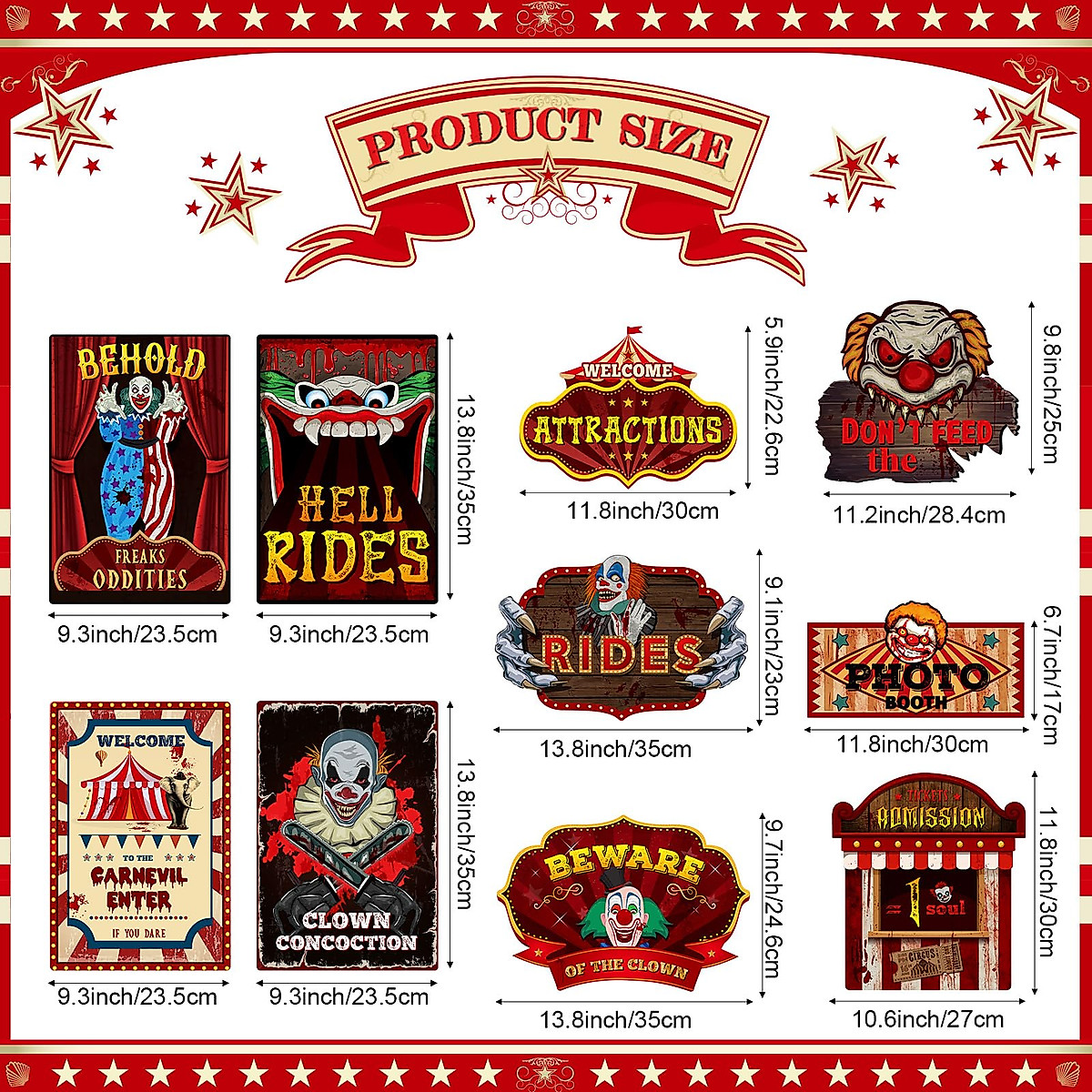 Harloon Circus Party Signs - 18 Pcs Halloween Decor