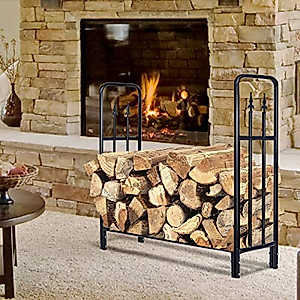 Goplus Firewood Log Rack Indoor Outdoor Fireplace Storage Holder Logs Heavy Duty Steel Wood Stacking Holder Kindling Wood Stove Accessories Tools Accessories (4 Feet)