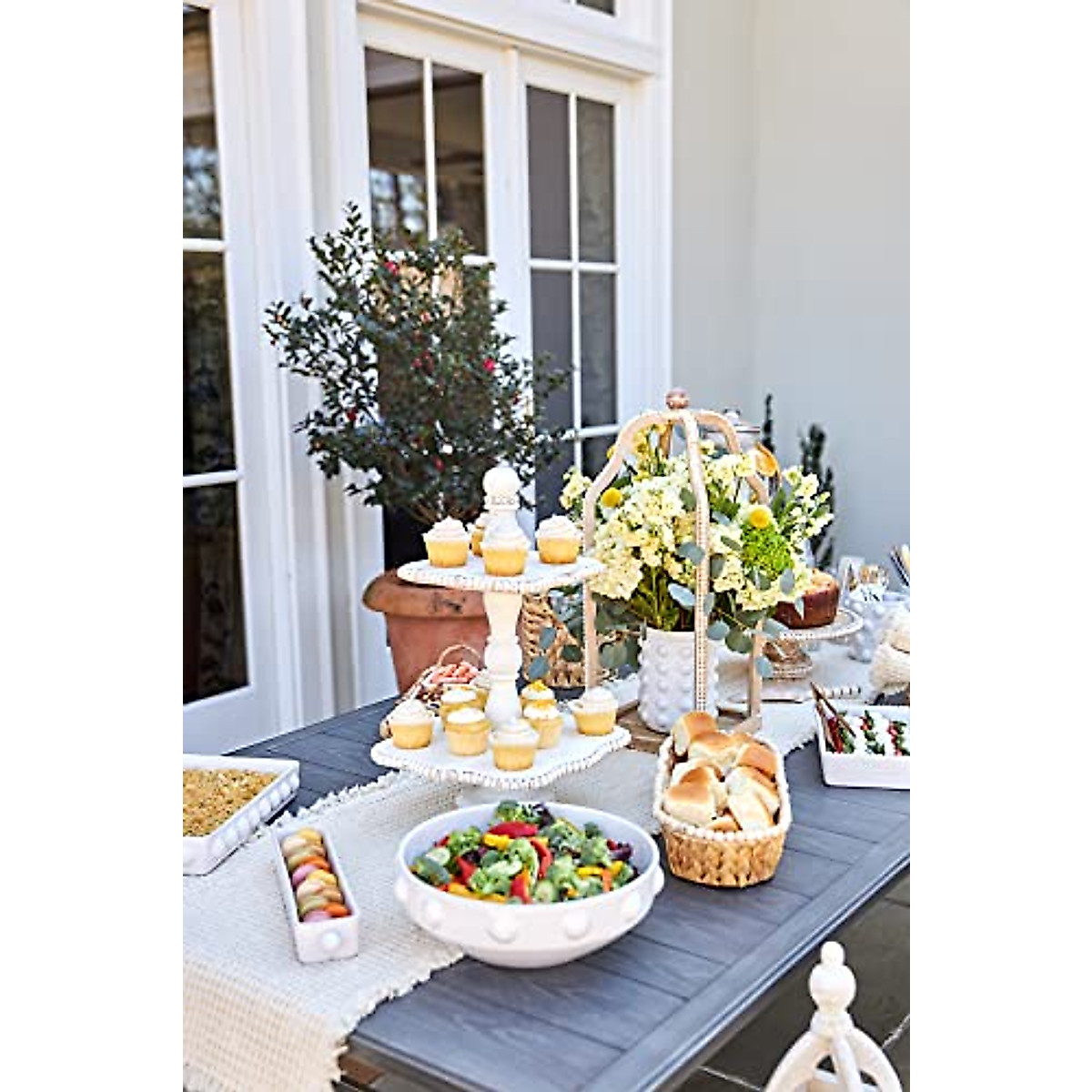 Mud Pie Beaded Serving Bowl, White, 5" x 12" dia