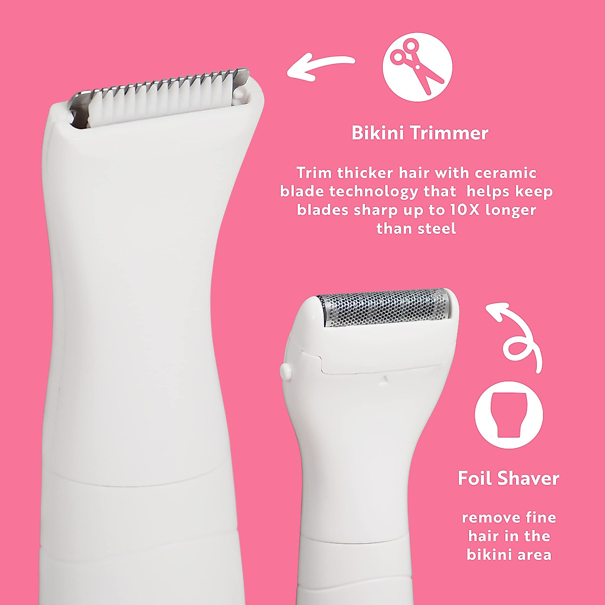 Clio PALMPERFECT Pro Series Bikini Trimmer for Women - Includes Foil Shaver and Exfoliating Brush Head - Cordless Hair Removal Electric Razor