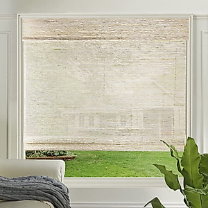 LETAU Cordless Nature Window Shades Blinds, 100% Linen Roman Shades, Pattern 3