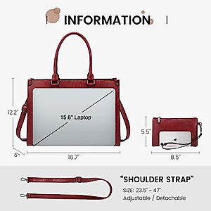 LOVEVOOK Vintage Leather Laptop Tote, 15.6 Inch Work Bag for Women, Large Capacity Business Handbag with 2PCs