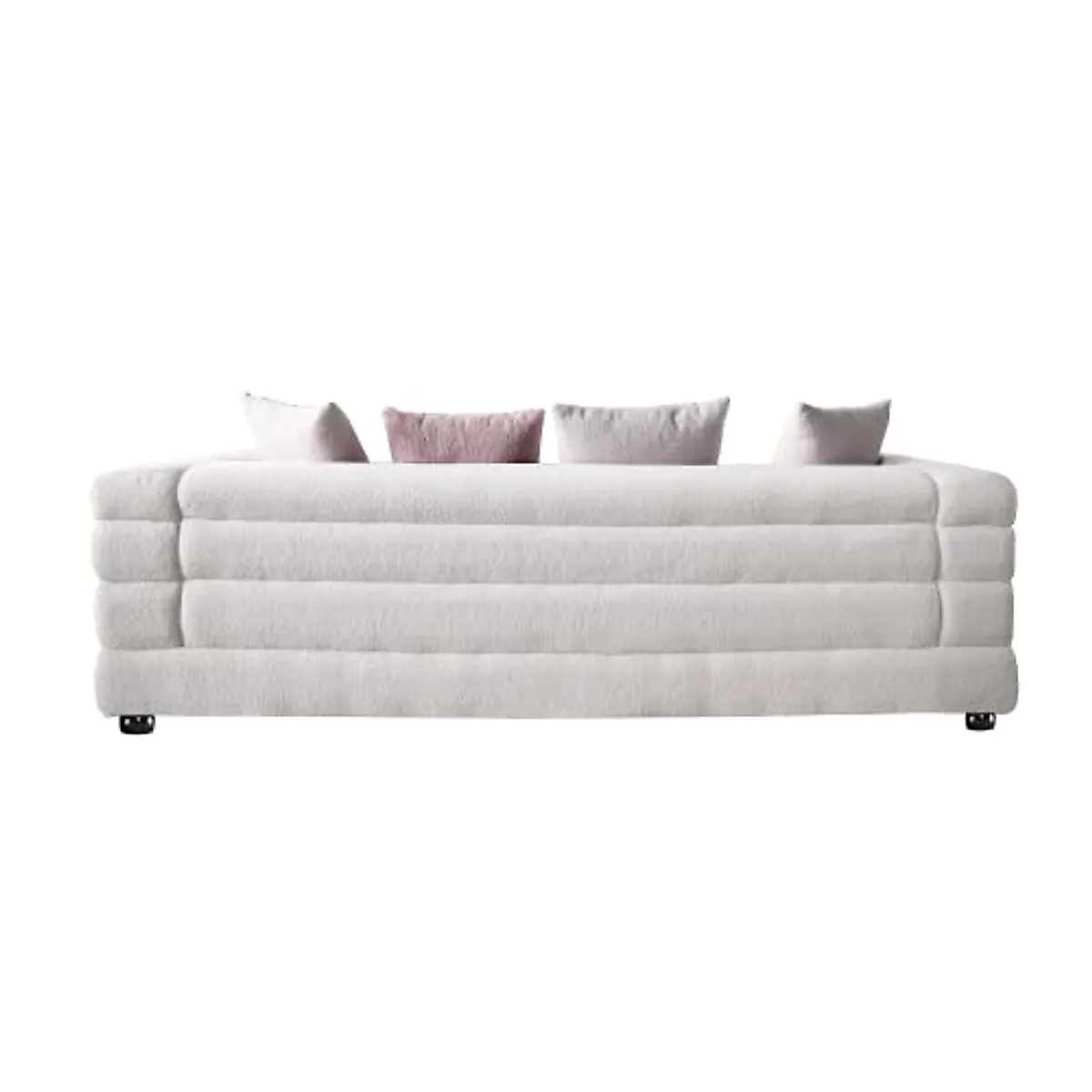 Acanva Modern Sofa with Channel Tufting and Soft Pocket Coil Cushions, Small Space Living Room Furniture, 89”W Couch, White Teddy Velvet