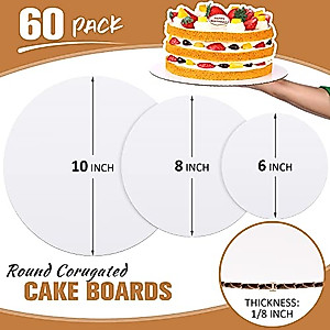 60 Pack Round Cake Boards Circle Cardboard Base Boards Grease Proof Cardboard Disposable for Baking Cake Pizza, 6 Inch, 8 Inch, 10 Inch