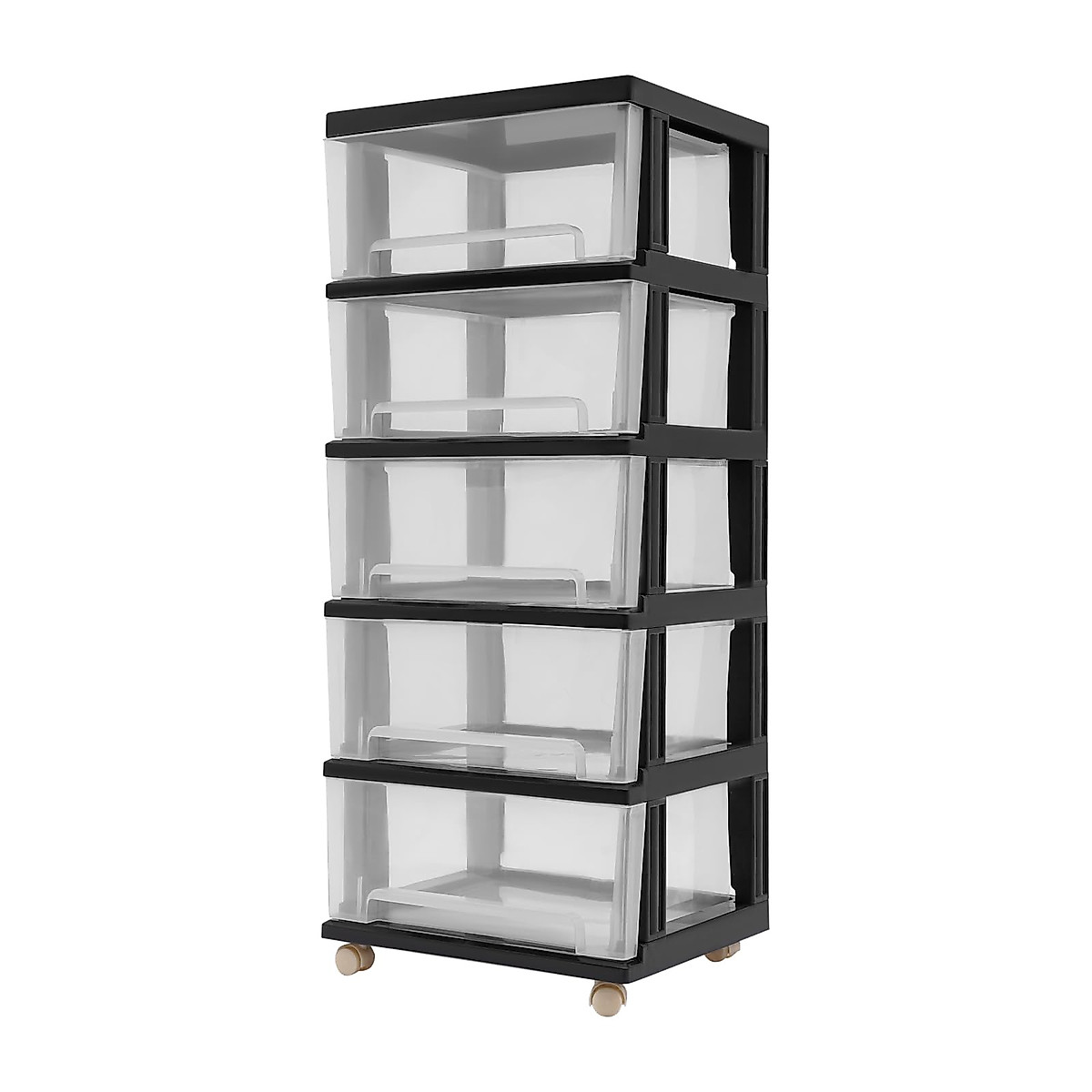 Dcehkr Storage Drawers 5 Drawer Plastic Drawers with 4 Caster Wheels Plastic Drawer Storage Suitable for Organize Books, Jewelry, Cosmetics, Towels, Snacks and Miscellaneous Items (Black)