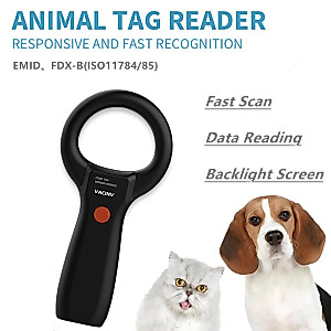 ANVESE Pet Microchip Scanner USB Rechargeable RFID EMID Micro Chip Reader Scanner 134.2kHz Standard FDX-B ISO11784/ISO11785 Support Data Export Pet Chip ID Scanner for Animal/Pets/Dogs/Cats (W90S)