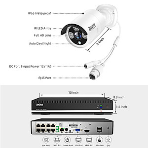 JouSecu Wired Security Camera System 4pcs 5MP Wired HD Outdoor POE IP Cameras, 3K 8CH NVR with 1TB HDD, True Plug & Play Home CCTV for Night Vision 24/7 Recording