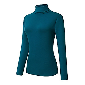 Urban CoCo Women's Turtleneck Slim Fitted Long Sleeve Sweatshirt Active Base Layer Tops Shirts (L, Indigo Blue)