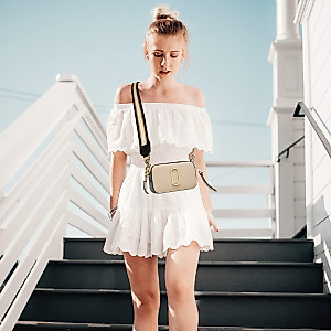 Didida Crossbody Bags, Women Snapshot Mini Purse Leather Crossbody Bag Wide Strap Shoulder Handbag Camera Clutch (Khaki)