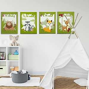 CHEFAN Multi-Layered Felt Woodland Nursery Decor for Boys and Girls, 4 Pack Baby Room Decor with Forest Animals- Bear Fox Raccoon Deer, Woodland Wall Decor for Nursery and Kids Bedroom(12"x9")