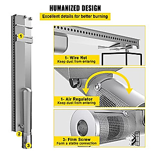VEVOR Grill Burners, Stainless Steel BBQ Burners Replacement, 1 Pack Grill Burner Replacement, Flame Grill with 16.1" Length Barbecue Replacement Parts with Evenly Burning for for Premium Gas Grills