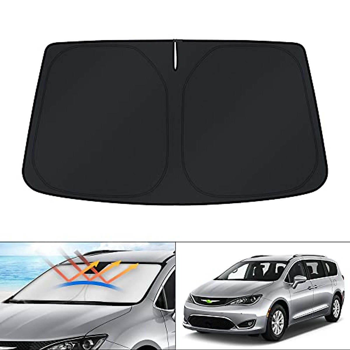 KUST Windshield Sun Shade for Chrysler Pacifica Minivan 2017-2023 Window Sunshade Sun Visor Protector Foldable Blocks UV Rays Keep Your Car Cooler
