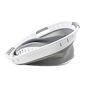 SAMMART 25L (6.6 gallon) Collapsible Plastic Laundry Basket - Foldable Pop Up Storage Container/Organizer - Space Saving Hamper/Basket (White/Grey)