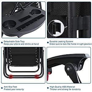 ABCCANOPY Zero Gravity Chair Adjustable Folding Reclining Patio Chair, Lounge Chair with Canopy, Removable Pillow and Cup Holder, (Black)