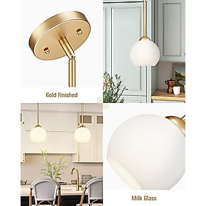 Emak 7 Inch Globe Pendant Lights, Modern Gold Pendant Light Fixtures, 1 Light Hanging Lights with Milk Glass Shade for Kitchen Island, Bathroom, Dining Room, Bedroom, PL119-GD-ML