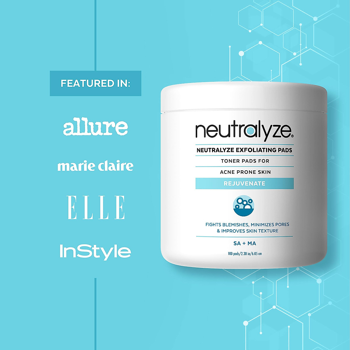 Neutralyze Exfoliating Acne Treatment Pads - 100 Dual Textured Acne Face Wipes with 2% Salicylic Acid & 2% Mandelic Acid - Toner Pads for Acne Prone Skin, Face & Body Acne Wipes for Teens & Adults