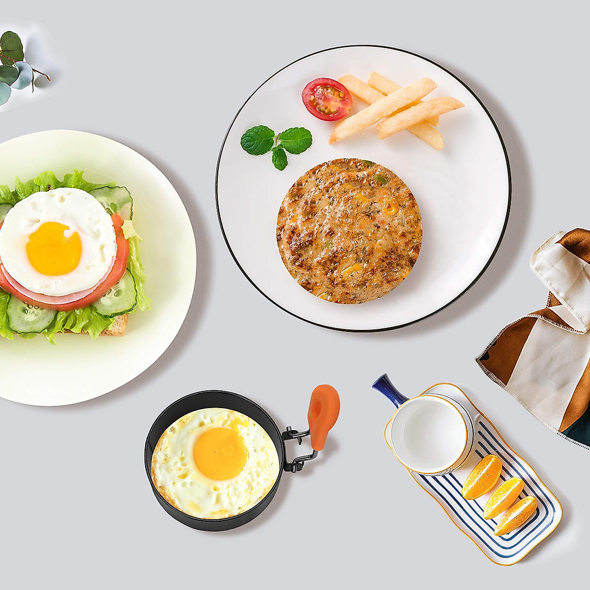 Colacoo Eggs Rings, 4 Pack Stainless Steel Egg Cooking Rings, Round Mold for English Muffins, Griddle Cooking Shaper for Breakfast, Pancake Mold for frying Eggs and Omelet with 4 Silicone Handle