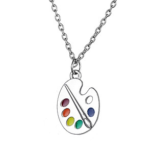 TEAMER Trendy Enamel Artist Paint Palette and Brush with Thin Pendant Necklace Jewelry for Women