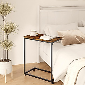 YELNOKU Couch Desk with Lockable Wheels, Slide Sofa Desk with Tiltable Drawing Board, Over Couch Arm Side Table Desk for Eating and Laptops, Portable Ergonomic Laptop Stand for Home Office Work, Brown