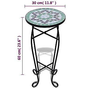 Matalde Mosaic Side Table, Round Plant Table, Indoor and Outdoor Decorative Table, Outdoor Patio Furniture, Garden Patio Living Room Coffee Table, Green, 1 pc,