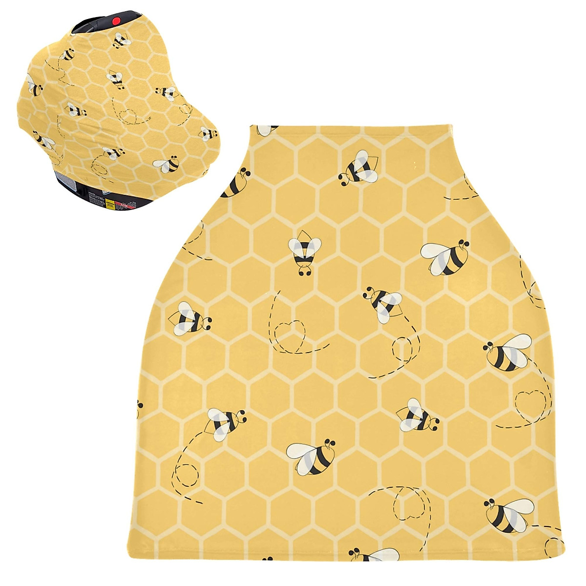 YYZZH Cute Bee On Honey Yellow Honeycomb Pattern Stretchy Baby Car Seat Cover Infant Canopy Nursing Covers Breastfeeding Cover Breathable Windproof Winter Scarf for Boys Girls