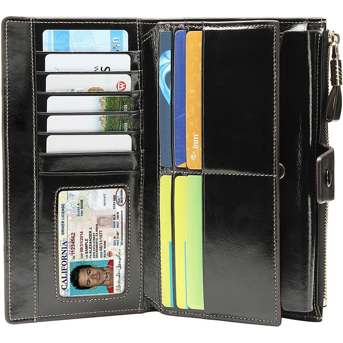 Itslife Womens Wallet RFID Blocking Large Capacity Luxury Wax Genuine Leather Wallets Clutch Wallet Ladies Card holder, Black