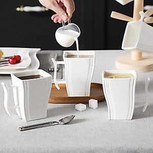 MALACASA Coffee Mugs, Porcelain Mug Set of 6, Square 11 oz White Coffee Cups with Handles for Man Woman, Modern Ceramic Mugs Set for Coffee, Latte, Cappuccino, Tea, Milk, Mocha, Cereal, Series FLORA